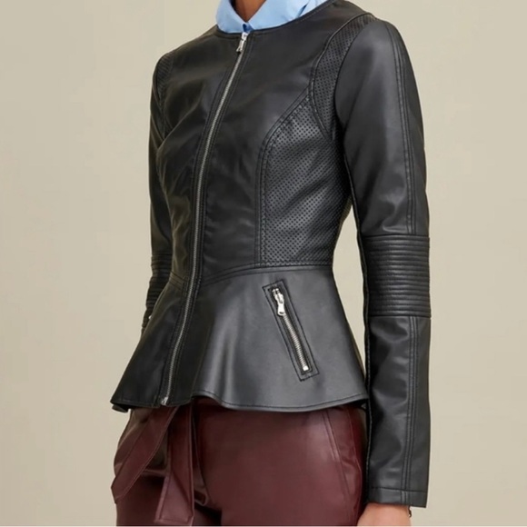 Guess | Jackets & Coats | Guess Peplum Black Faux Leather Jacketcognac ...
